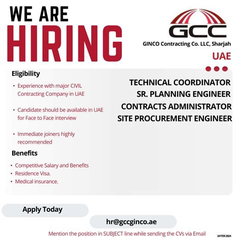 Ginco Contracting Co Llc Urgently Hiring For Various Positions