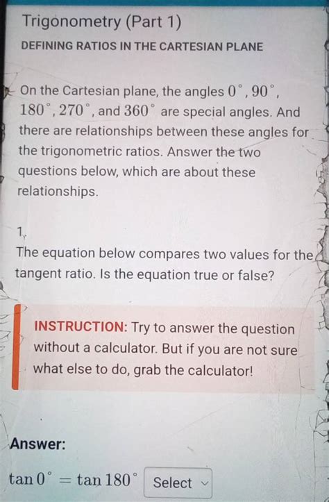 Solved Trigonometry Part 1 Defining Ratios In The Cartesian Plane On The Cartesian Plane The