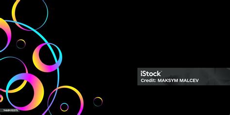트렌디한 그라디언트가 있는 선형 원 패턴 텍스트를 위한 빈 공간이 있는 검은색 배경에 추상적인 구성 현대 벡터 그림 가로 배너입니다 개념에 대한 스톡 벡터 아트 및 기타