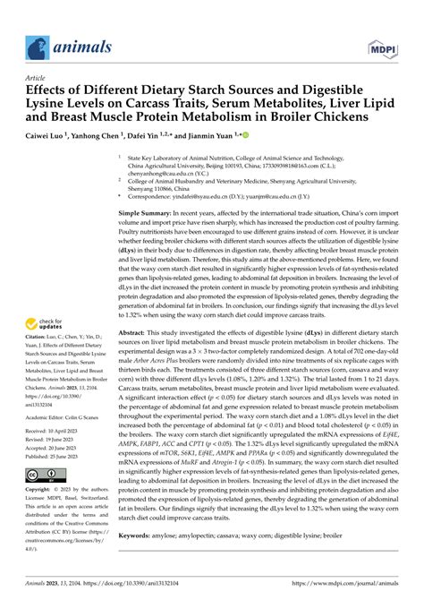 Pdf Effects Of Different Dietary Starch Sources And Digestible Lysine