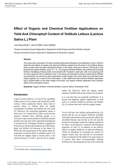(PDF) Effect of Organic and Chemical Fertilizer Applications on Yield And Chlorophyll Content of ...