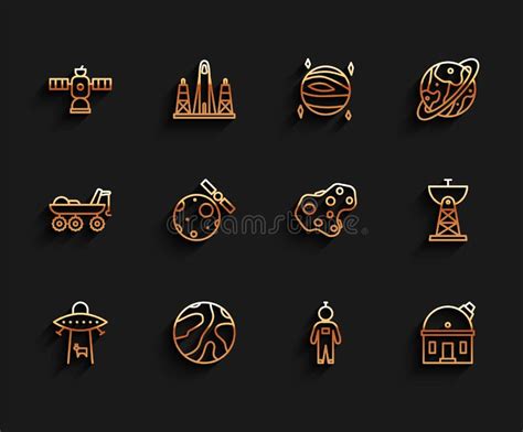 Set Line Planet Falling Stars Satellite Astronaut Astronomical