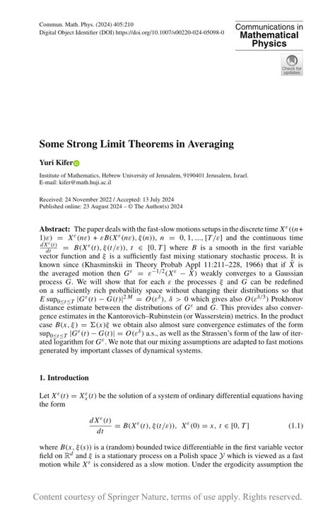 Pdf Some Strong Limit Theorems In Averaging