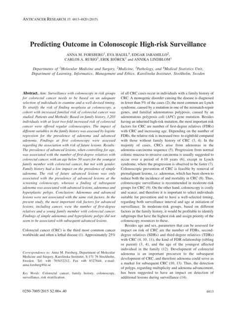 PDF Predicting Outcome In Colonoscopic High Risk Surveillance