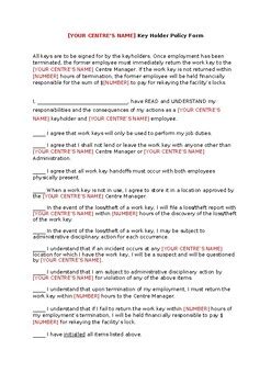 Key Control Policy By Policy And Procedure Resources TPT