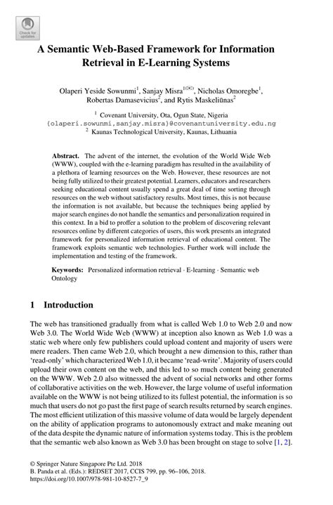 pdf a semantic web based framework for information retrieval in e