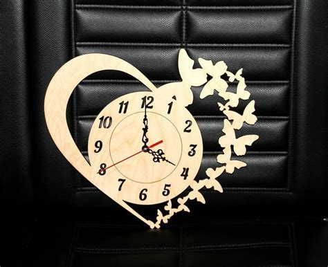 Wall Clock With Heart And Butterflies Vector Dxf Cdr Svg For Cnc
