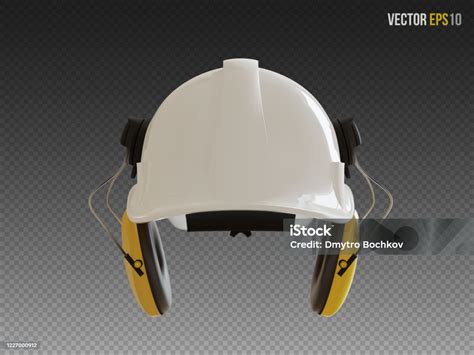 귀 수비수와 고립 된 흰색 하드 모자 사실적인 3d 벡터 일러스트레이션 안전모에 대한 스톡 벡터 아트 및 기타 이미지 안전모 전경 건설업자 Istock