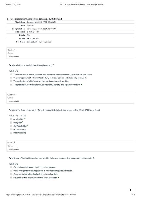 Quiz Introduction To Cybersecurity Attempt Review 3 12 04 2024 20 07 Quiz Introduction To