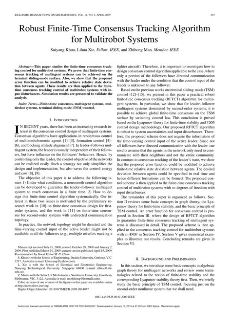 Pdf Robust Finite Time Consensus Tracking Algorithm For Multirobot Systems
