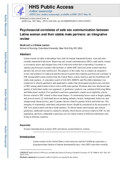 Pdf Psychosocial Correlates Of Safe Munication Between Latina