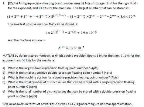 Solved 20pts A Single Precision Floating Point Number Uses