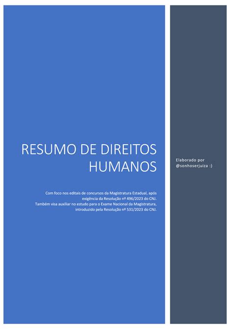 Resumo De Direitos Humanos Para Magistratura Sonhoserjuiza Jéssi