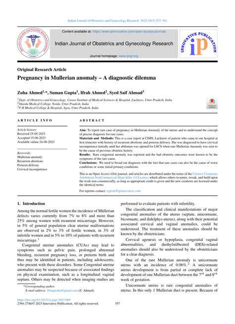 Pdf Pregnancy In Mullerian Anomaly A Diagnostic Dilemma