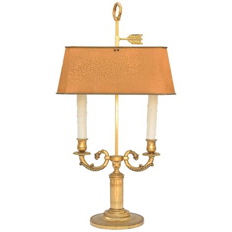 Gilt Bronze Lamp With Rectangular Bouillotte Shade In Orange For Sale At 1stdibs