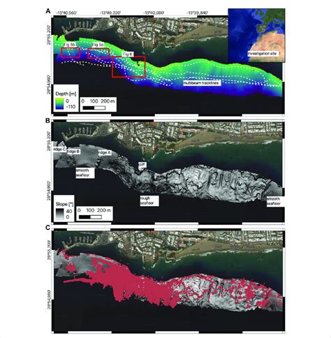 A Bathymetric Map Of The Investigation Site Dashed White Lines Show