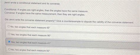 Solved Jenni Wrote A Conditional Statement And Its Converse
