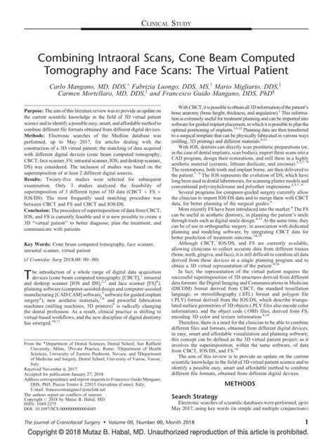 Pdf Combining Intraoral Scans Cone Beam Computed Tomography And Face Scans The Virtual Patient