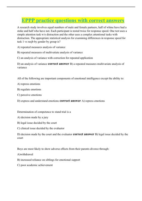 Eppp Practice Questions With Correct Answers Eppp Stuvia Us