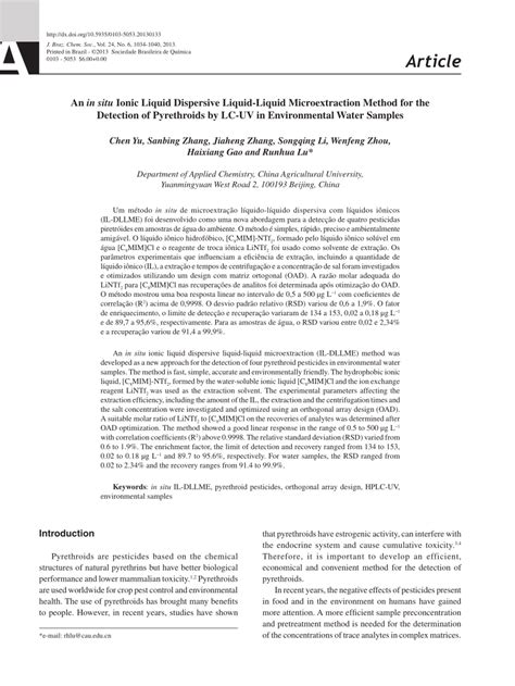 Pdf An In Situ Ionic Liquid Dispersive Liquid Liquid Microextraction