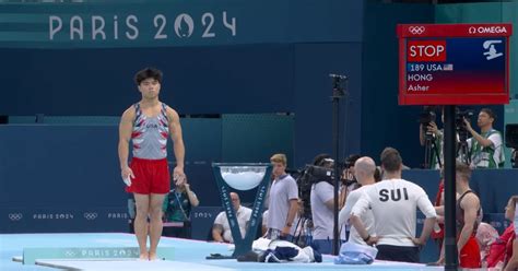 Team Usa Asher Hong Performs His Vault In The The Mens Gymnastics
