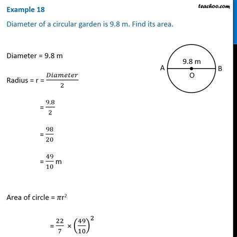 Example Diameter Of A Circular Garden Is M Find Its Area