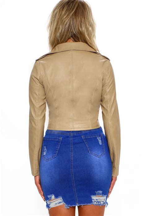 Falling Hard Nude Cropped Biker Jacket Pink Boutique Uk