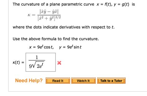 Solved The Curvature Of A Plane Parametric Curve X Ft Y