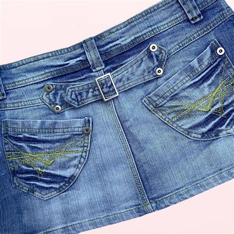 Vintage Y2k Blue Denim Mini Skirt With Green Depop
