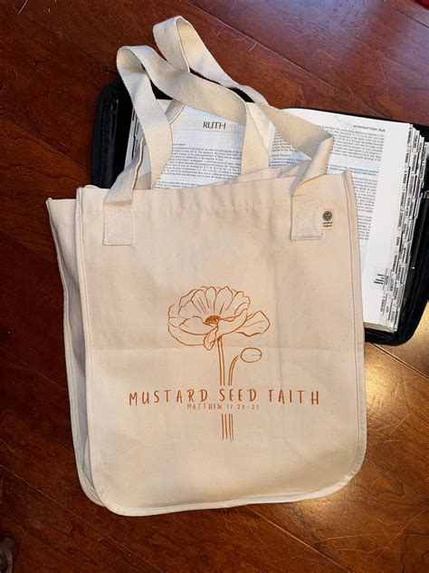 Organic Canvas Tote Bag Flowers Christian Mustard Seed Etsy