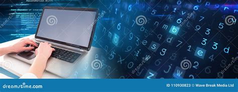 Hands Typing Coding Text On Laptop With Transition Stock Image Image