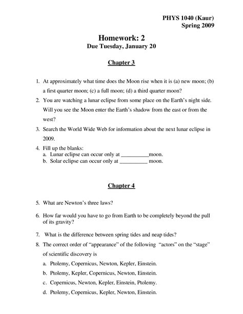 Review Sheet Practice Questions Elementary Astronomy Homework 2