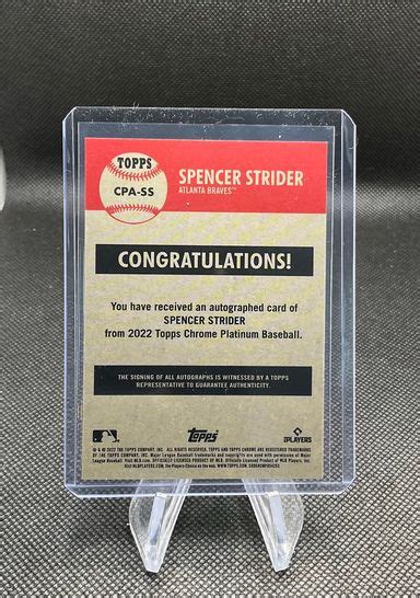 2022 Topps Chrome Platinum Spencer Strider Rc Autograph Atlanta Braves