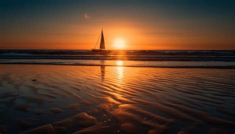 Premium Photo Sailboat Glides On Tranquil Seas Backlit By Golden