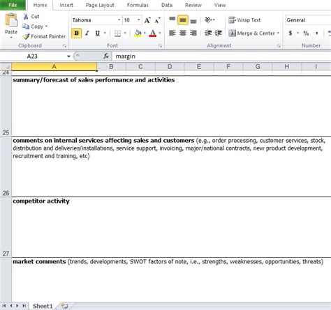 format of mis report in excel