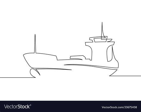 Continuous One Drawn Line Cargo Ship Silhouette Vector Image