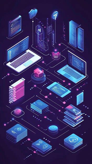 Isometric Illustration Of A Connected Network With Digital Devices Data And Information