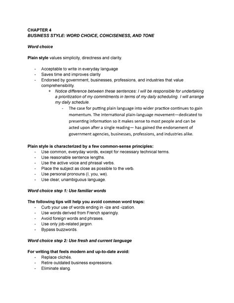 Comm 205 Chapter 4 5 And 6 Chapter 4 Business Style Word Choice
