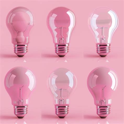 Pink Light Bulbs Lamp Icon Set Lightbulbs Isolated Render Style Minimal