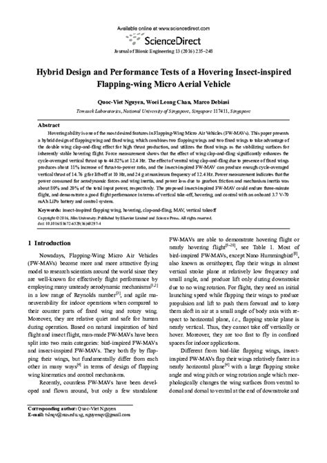 Pdf Hybrid Design And Performance Tests Of A Hovering Insect Inspired