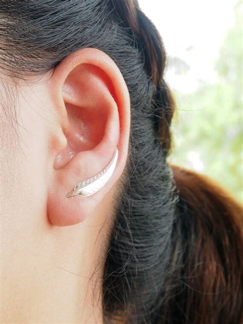 A Pair Of Leaf Ear Climber Earrings 925 Sterling Silver Ear