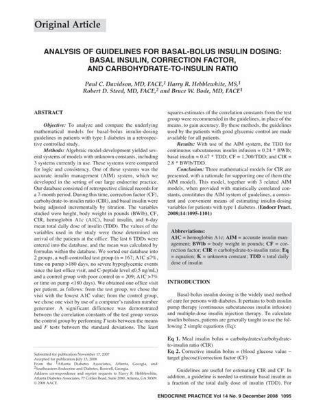 Pdf Analysis Of Guidelines For Basal Bolus Insulin Dosing Basal