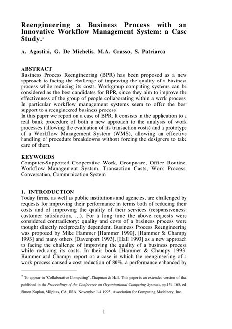 Pdf Reengineering A Business Process With An Innovative Workflow