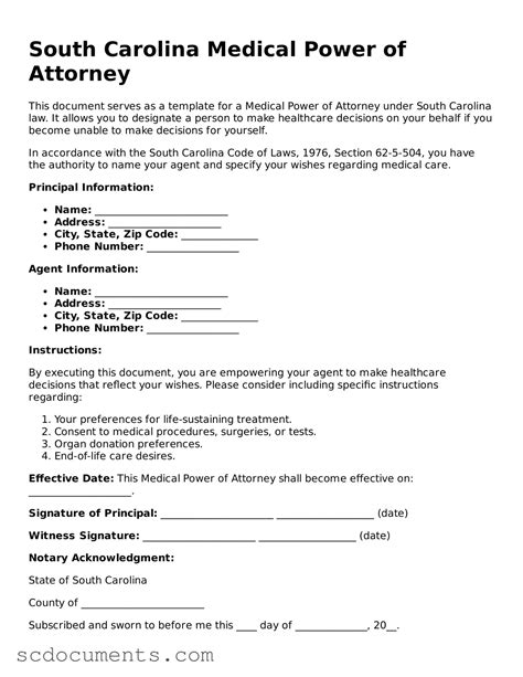 Free South Carolina Medical Power Of Attorney Template — Simple Pdf Form