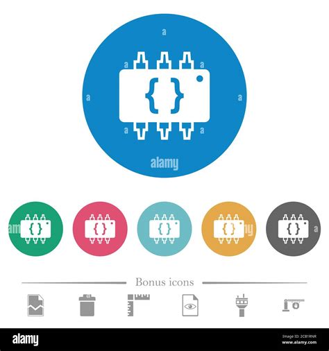 Hardware Programming Flat White Icons On Round Color Backgrounds 6 Bonus Icons Included Stock