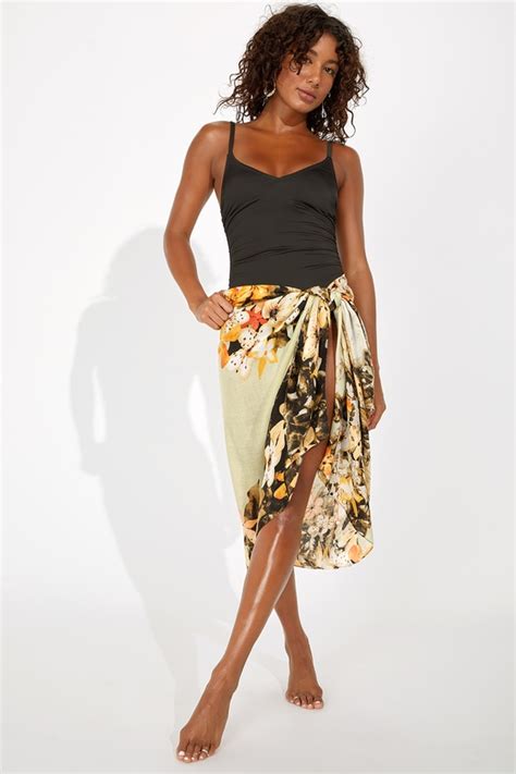 Beige Swim Cover Up Tropical Print Cover Up Swim Sarong Lulus