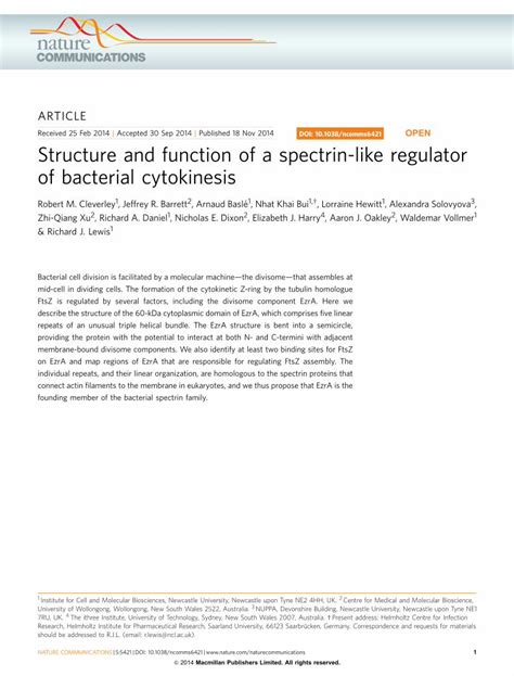 Pdf Structure And Function Of A Spectrin Like Regulator Of Dokumen Tips