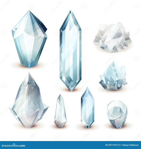 Set Of Low Poly Crystals On White Background Stock Illustration
