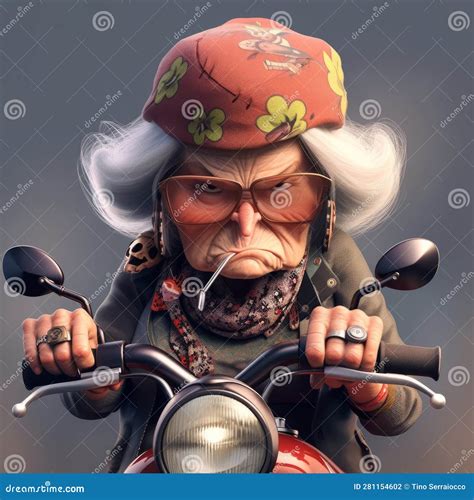 Funny Badass Pixar Style Old Granny Bikergenerated With Ai Stock
