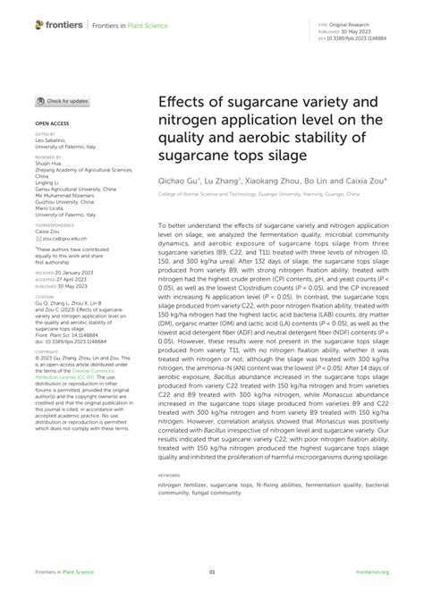 Pdf Effects Of Sugarcane Variety And Nitrogen Application Level On The Quality And Aerobic